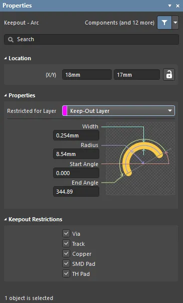 Arc Keepout | Altium Designer 19.1 and 19.0 Technical Documentation